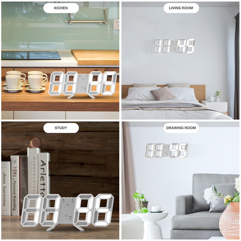Jam Dinding LED Digital Alarm Clock Meja Modern Digital 3D Wall Clock ...