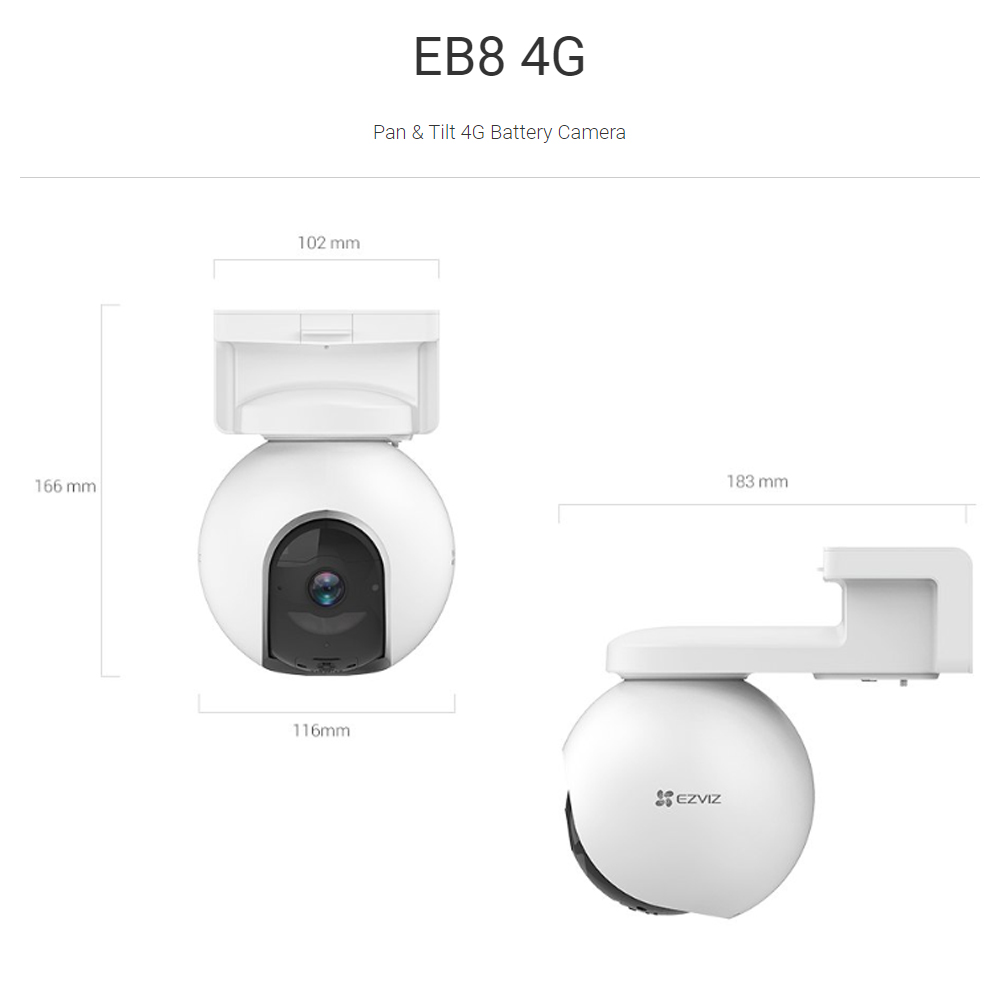 Ezviz EB8 4G 3MP 2K Pan & Tilt GPS Battery Powered Two Way Talk Color ...