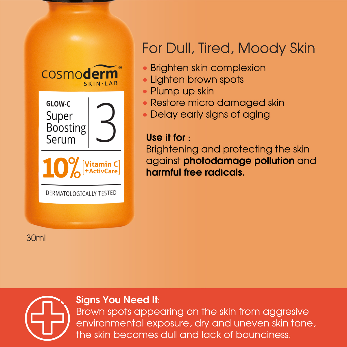 Cosmoderm Glow-C Super Boosting Serum 10% Vitamin C + ActivCare (15ml ...