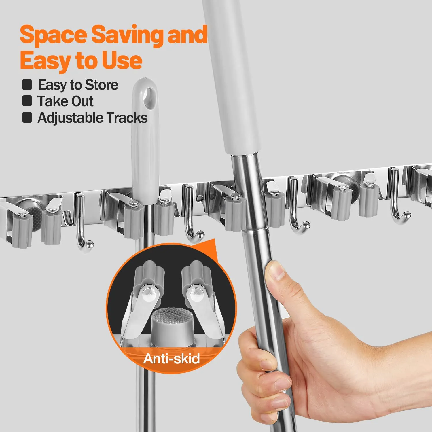 Mop and Broom Holder Wall Mount Organizer Storage Tool Racks Stainless ...
