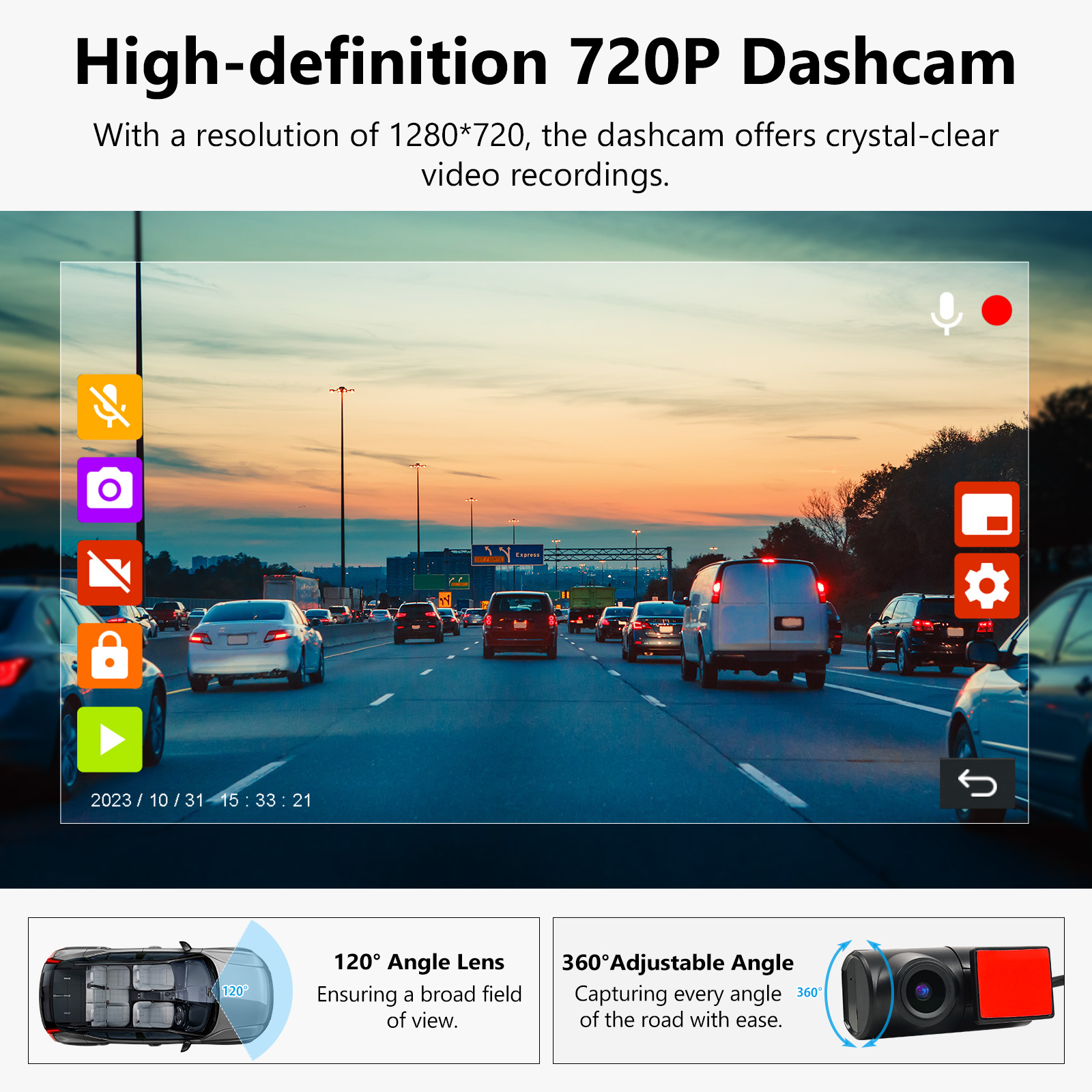 Eonon 720P Dash Camera Car Recorder DVR Dashcam 360°Adjustable Angle for Eonon Android Players ...