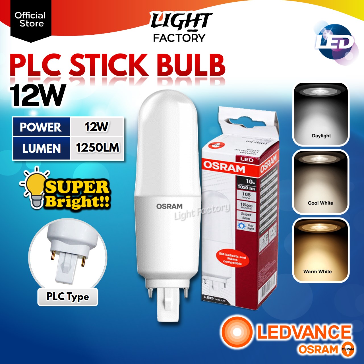 OSRAM LED Bulb 10W 12W PLC Stick Bulb G24 LED PL-C Stick Bulb Daylight ...