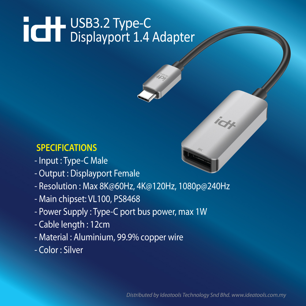 IDT Type-C to DP, USB C to DisplayPort Cable (1M / 1.8M) 1080p@144Hz ...
