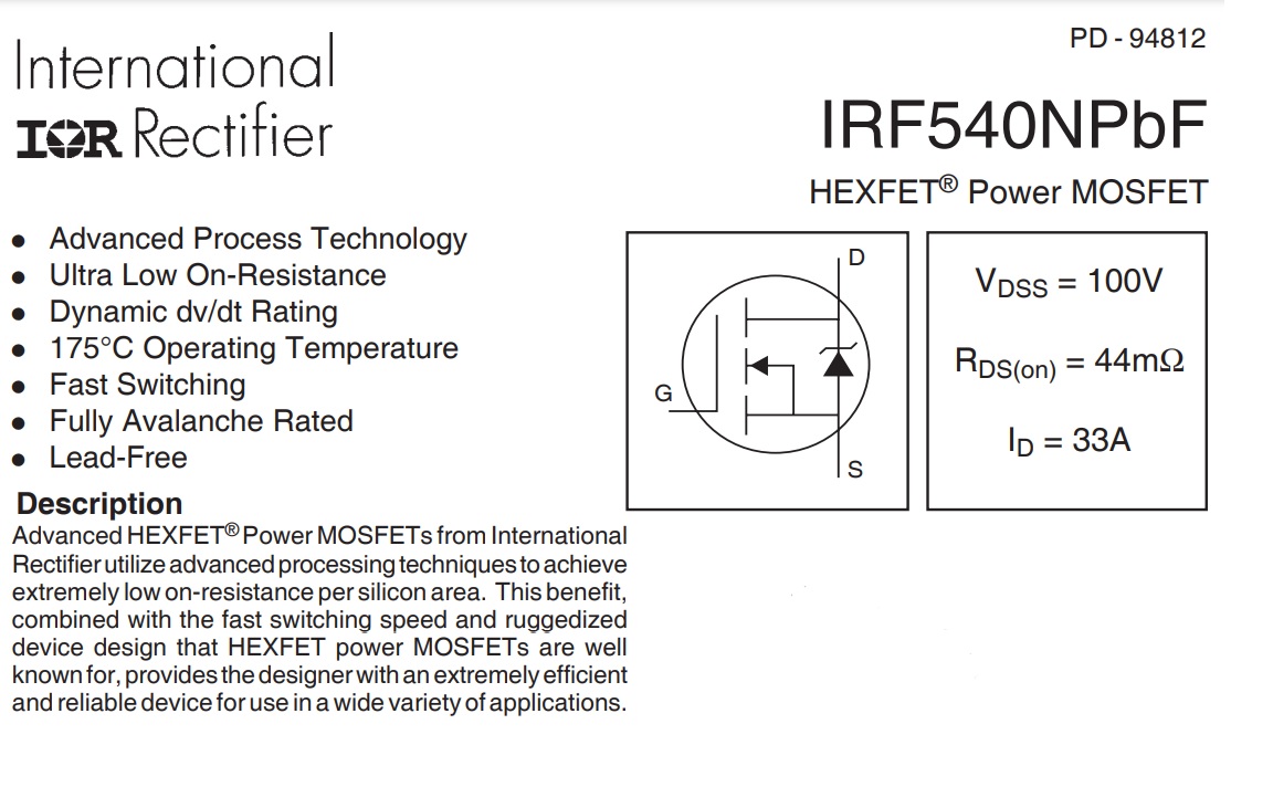 Original IRF540 IRF540N N-channel MOSFET Transistor IRF 540 IRF540NPBF | Shopee Malaysia