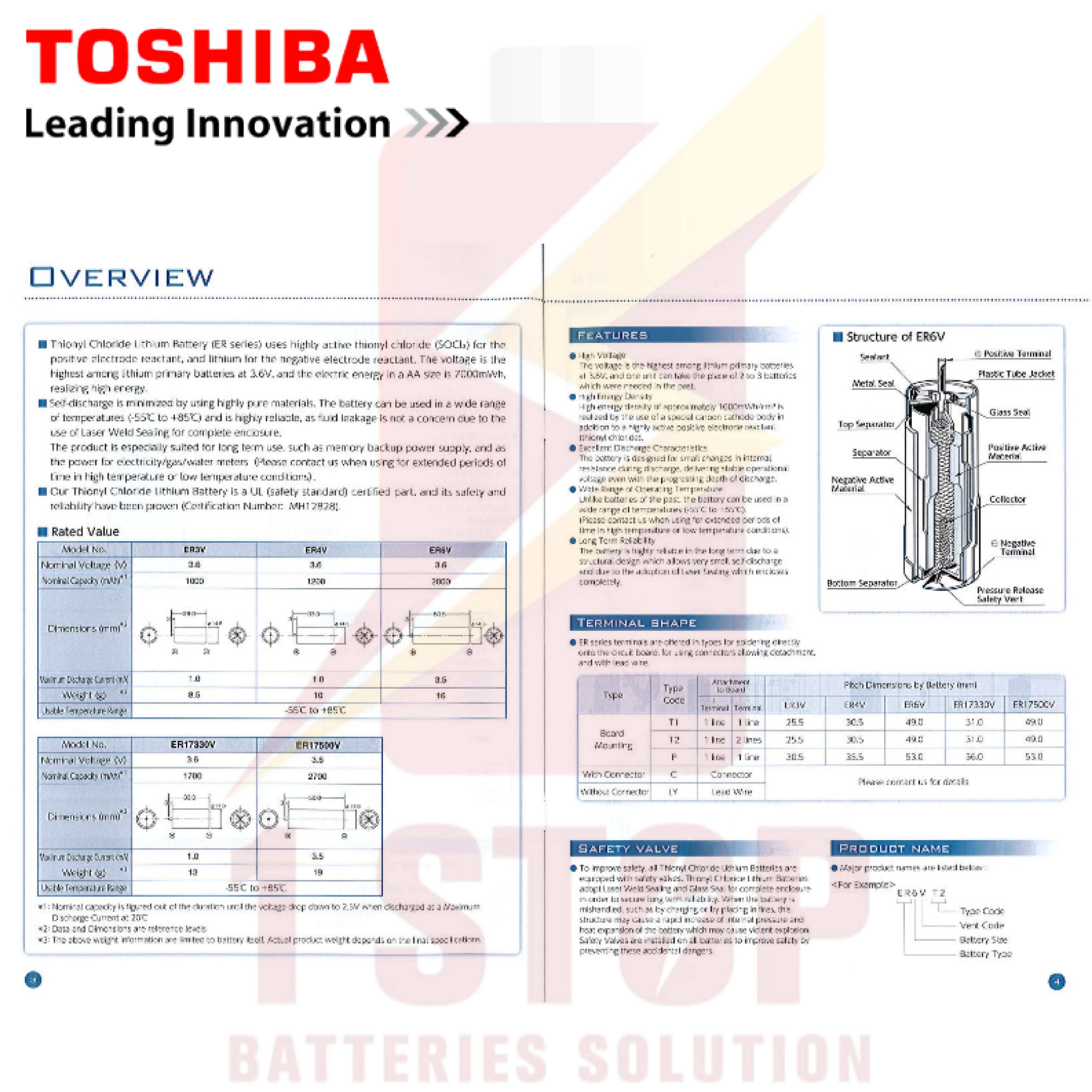 Original Toshiba ER6V 3.6V 2400mAh Lithium Batteries with Plug ...