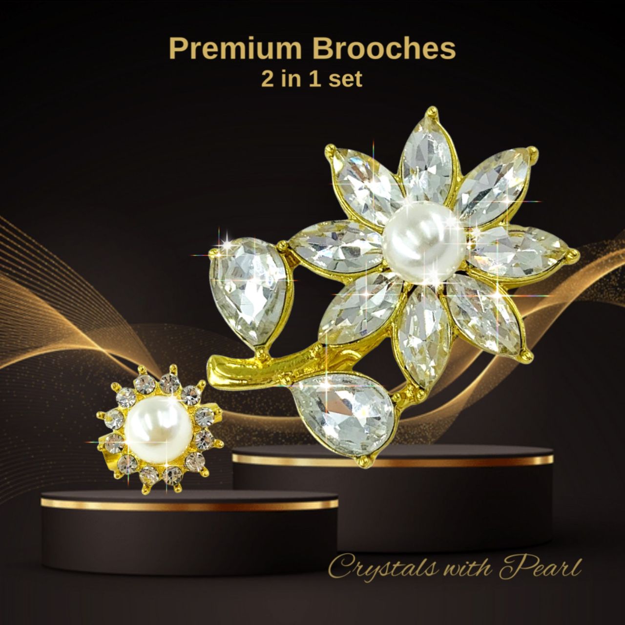 Elegant Brooch Set 2 in 1 [FREE BOX] Kerongsang Bahu Kristal Pin Tudung ...