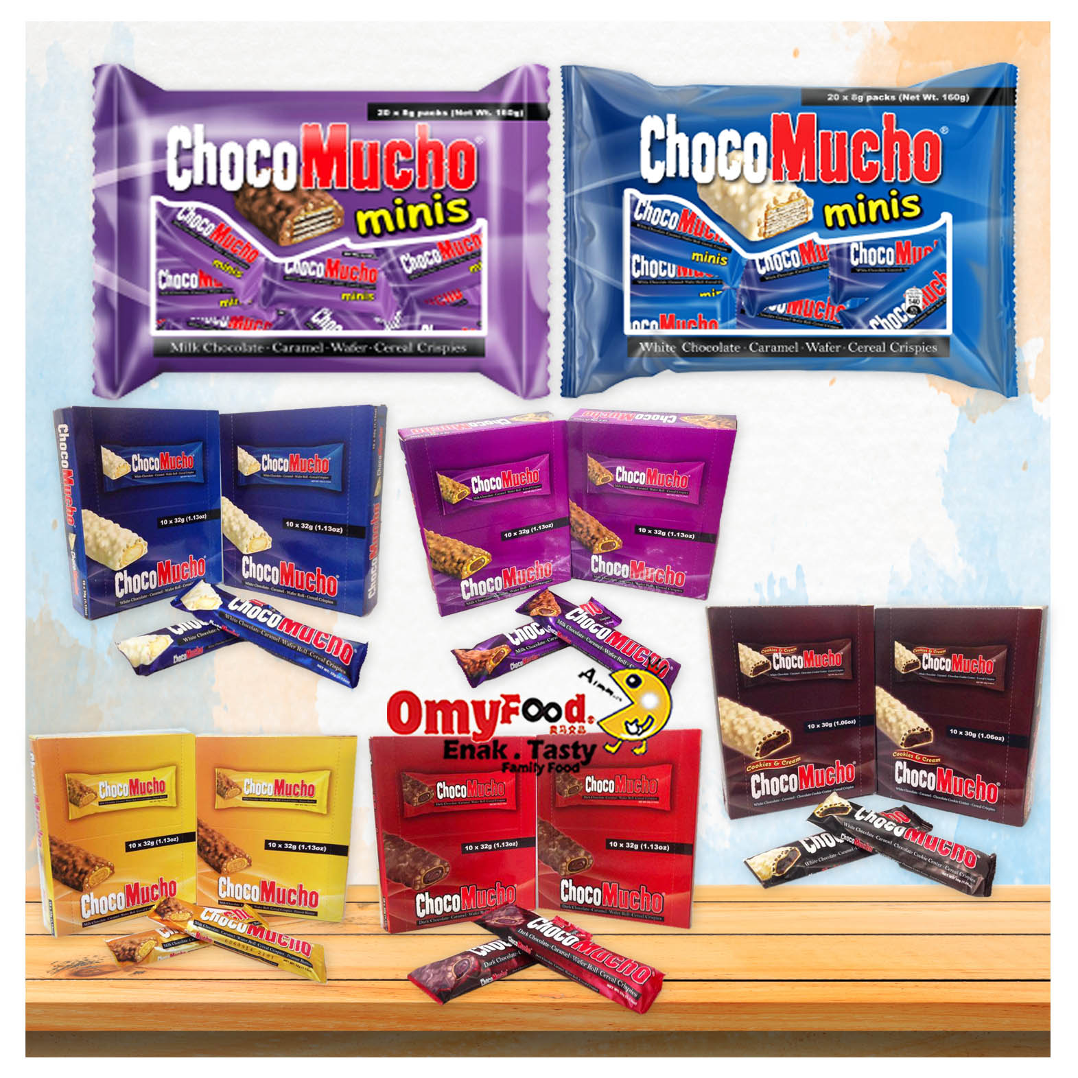 160g/250g Choco Mucho Minis [Milk/White Choco]Caramel Wafer Roll Cereal ...