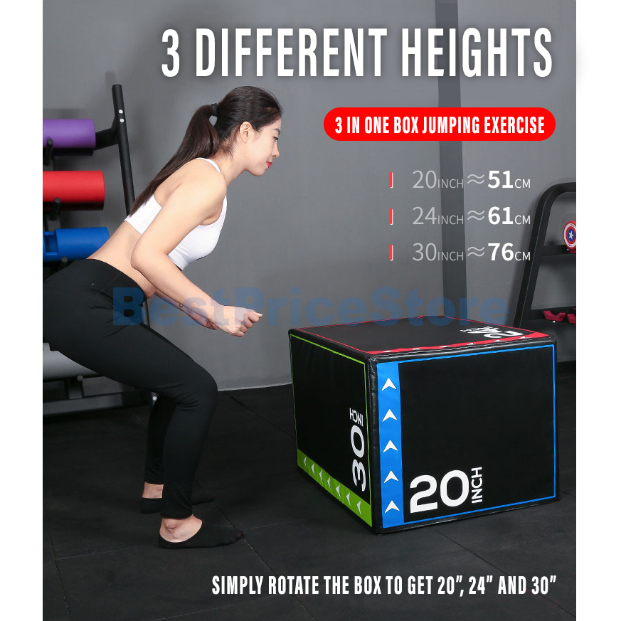 BPS 3in1 20" 24" 30" Foam Plyometric Jump Box Exercise Simply Rotate ...