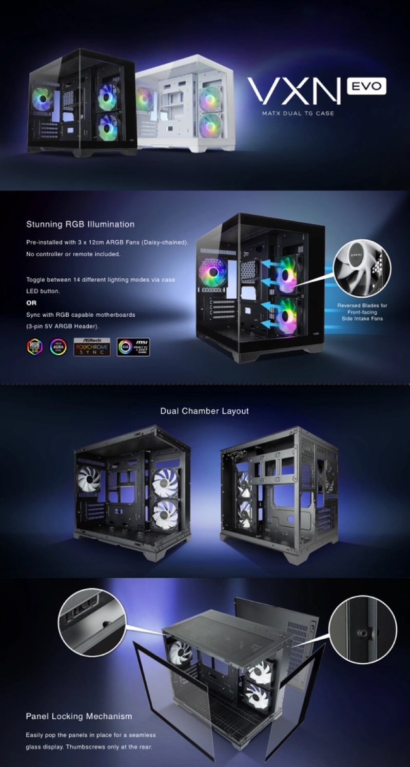 TECWARE VXN EVO / EVO OMNI TG ARGB COMPACT CHAMBER MATX CASING BLACK ...