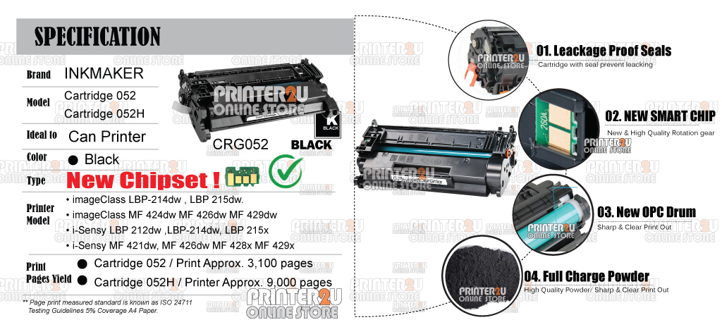 2x Compatible Canon 052 Cartridge 052 LBP214dw LBP-214dw / LBP215x LBP-215x / MF426dw MF-426dw ...
