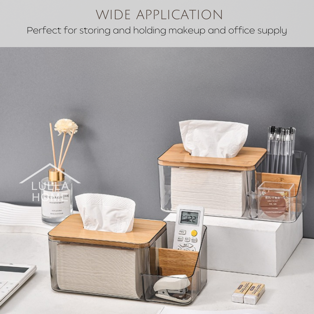 LullaHome Bamboo Lid Acrylic Transparent Tissue Box Holder with ...