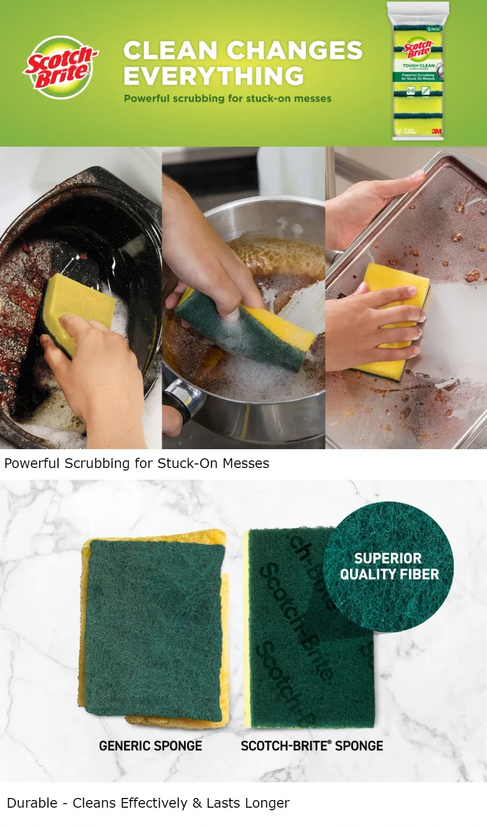 MAJU 3M Scotch Brite 21-5 Tough Clean Scrub Sponge Value Dish Pot Wash ...