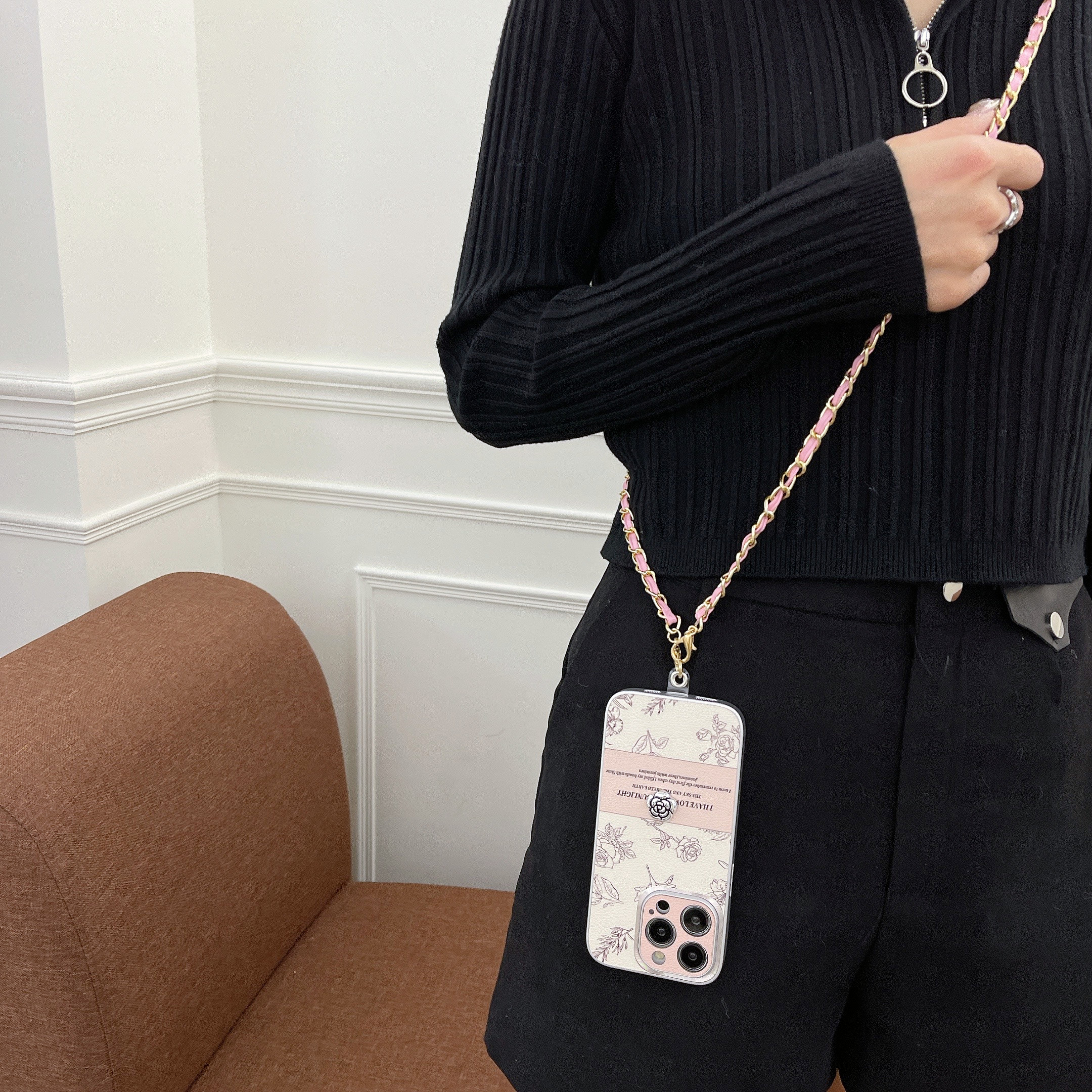 Fashion Acrylic Mobile Phone Metal Long Chain Crystal Stone Bead ...