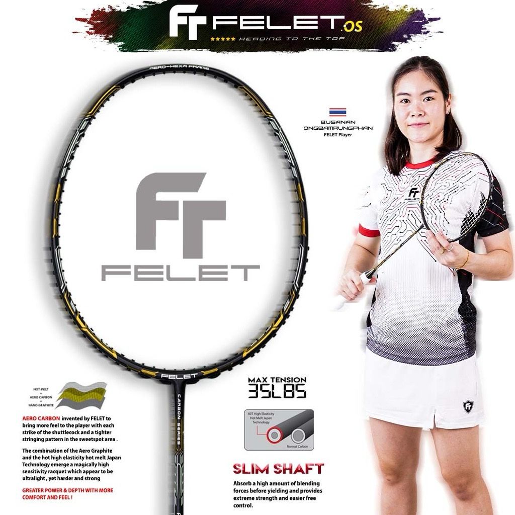 FELET Aero Carbon Professional Badminton Racket MAX TENSION 35LBS ...