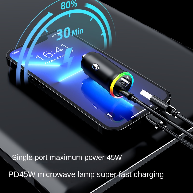 45W Car Charger Fast Charging Adapter USB Type C VOOC Super Charge ...