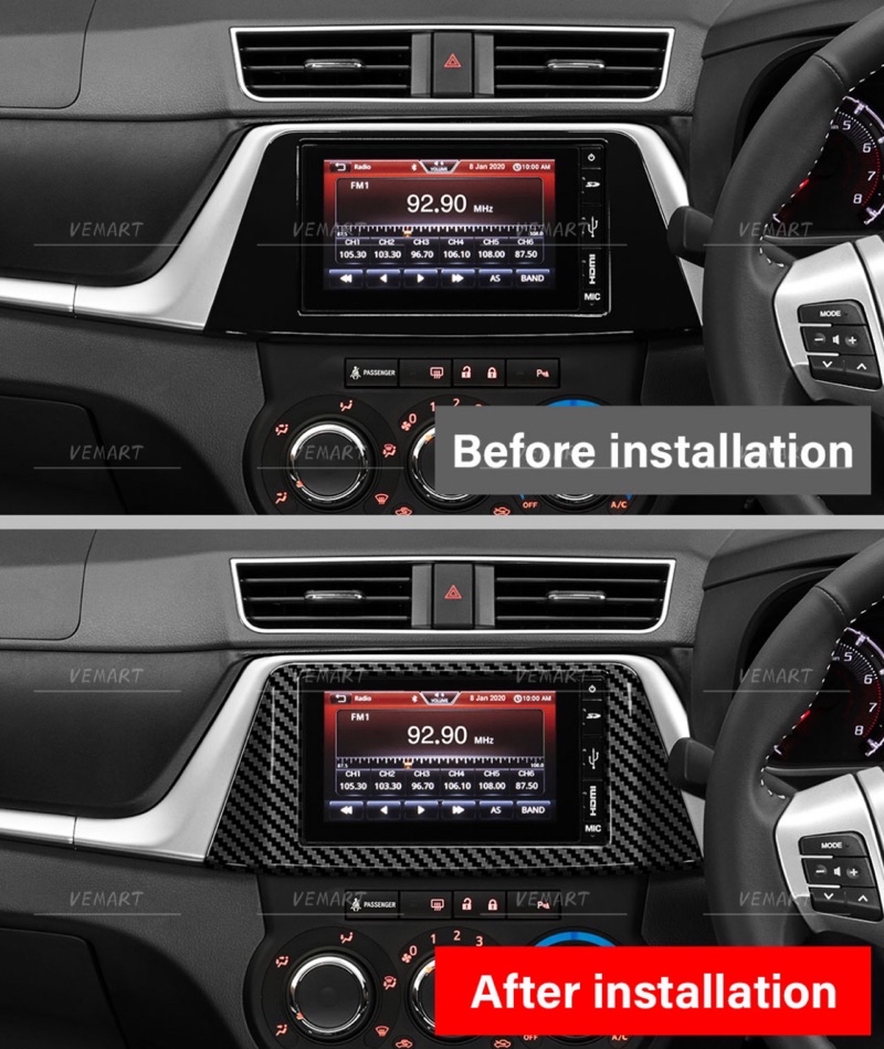 Vemart Perodua bezza carbon fiber radio frame cover garnish accessories ...