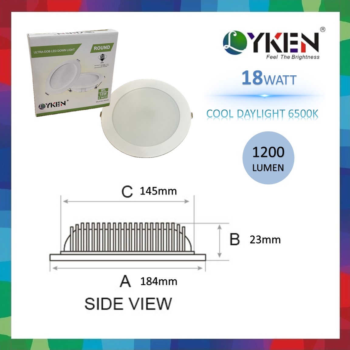 LYKEN 12w / 18w LED Downlight Panel Recessed Round Daylight 6500k Metal ...