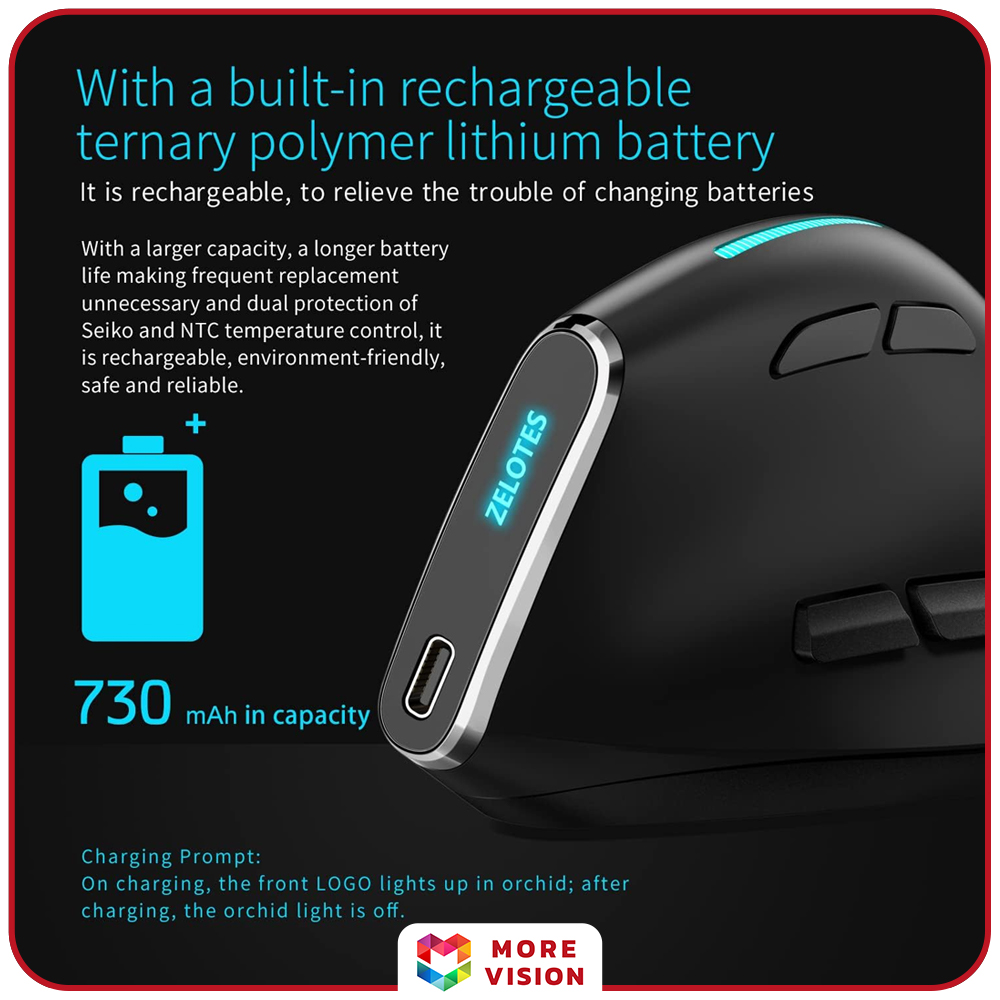 ZELOTES F-36 Gaming Ergonomic Mouse Wireless Vertical Mice Bluetooth 2 ...