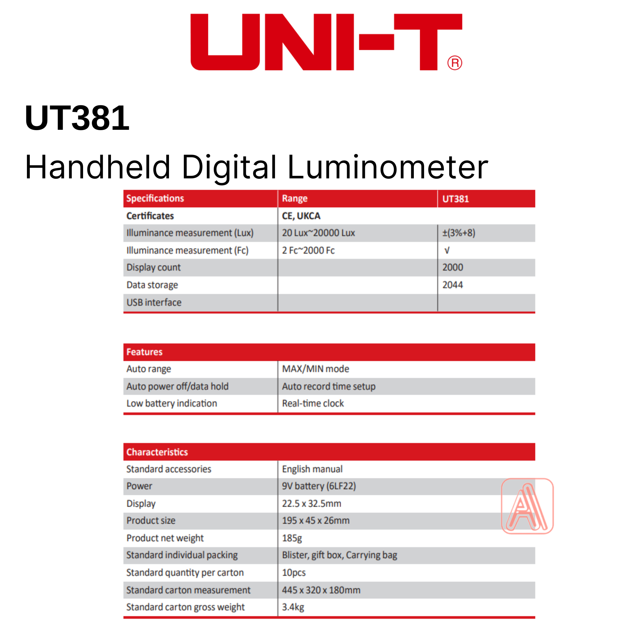 UNI-T UT381 / UT381A LIGHT METERS | Shopee Malaysia