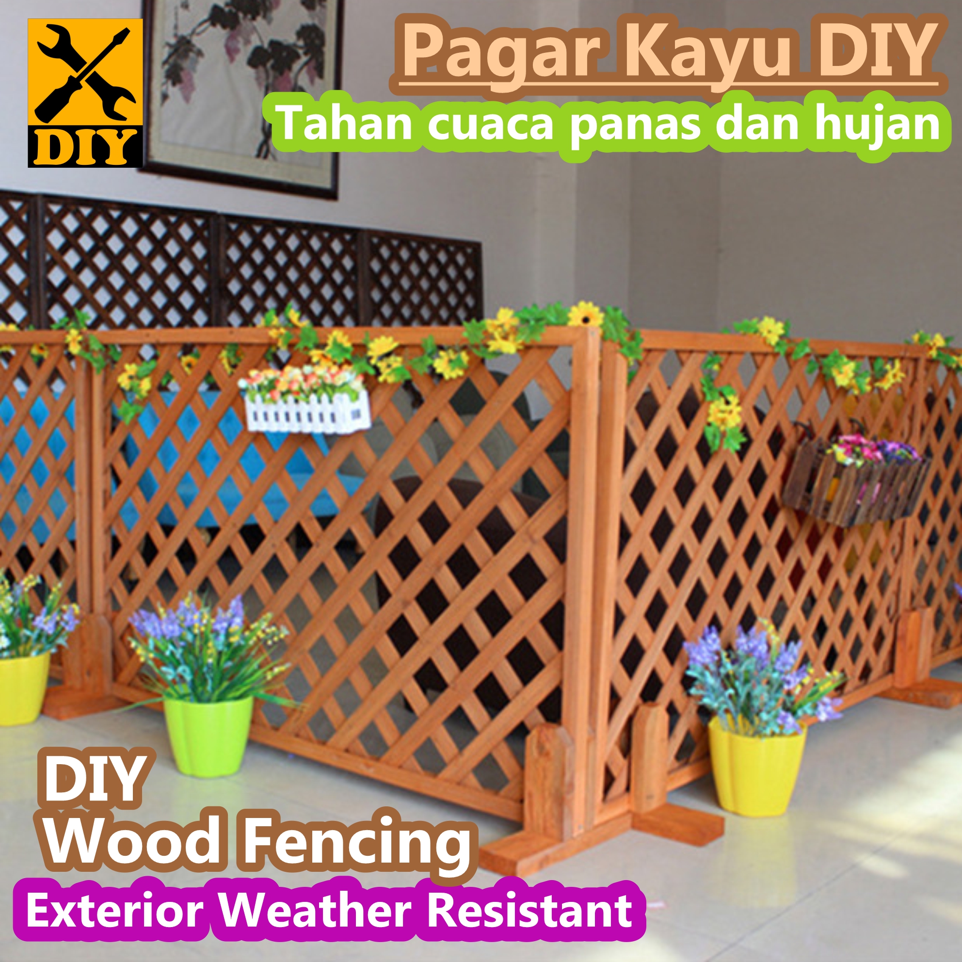 Pagar Kayu Wood Fencing XNet 120cm Outdoor Wood Partition Garden Fence ...