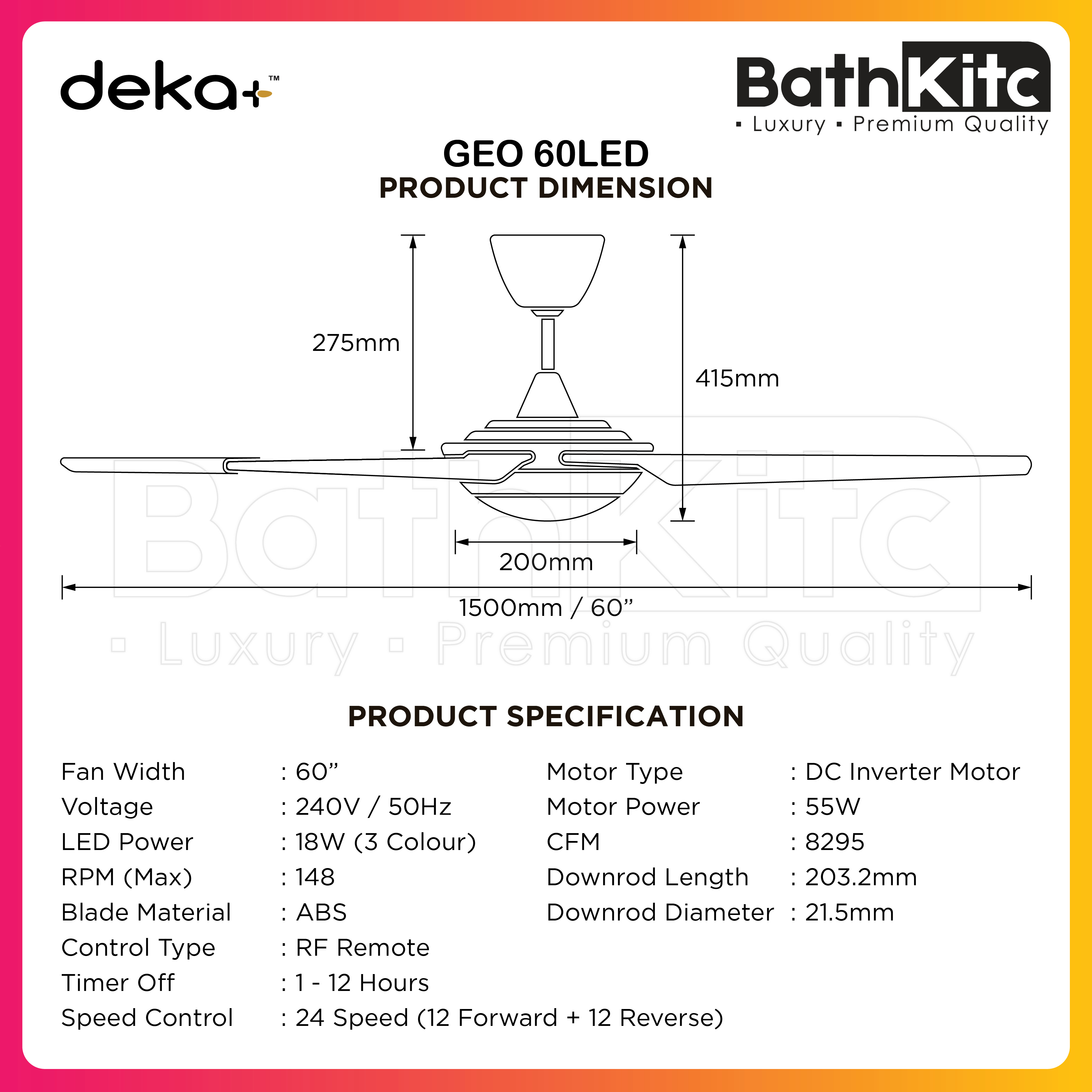 DEKA Ceiling Fan with Remote Control Z SERIES 46 56 HELI CROX GEO PRIME ...