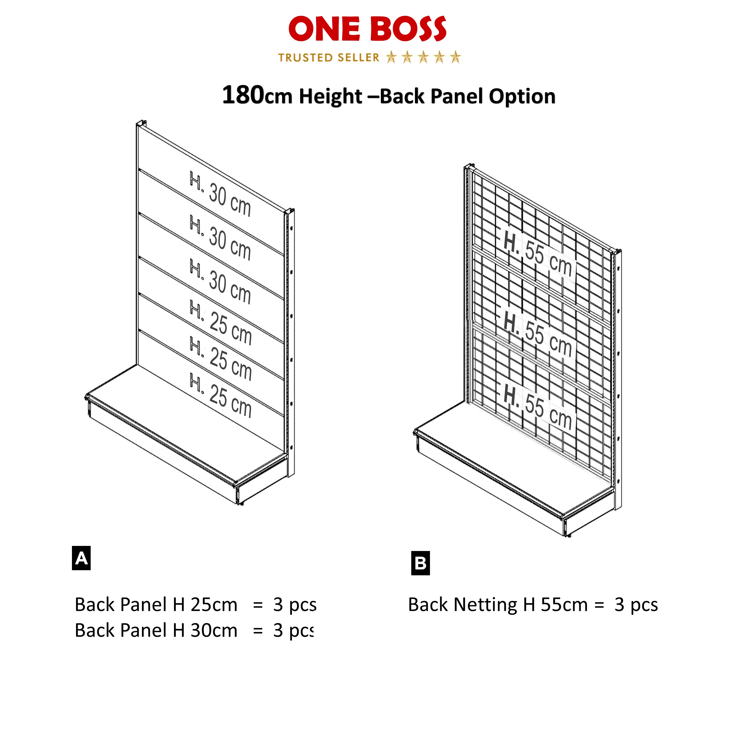 ONE BOSS Wall Gondola single join black plate netting mini market rack ...