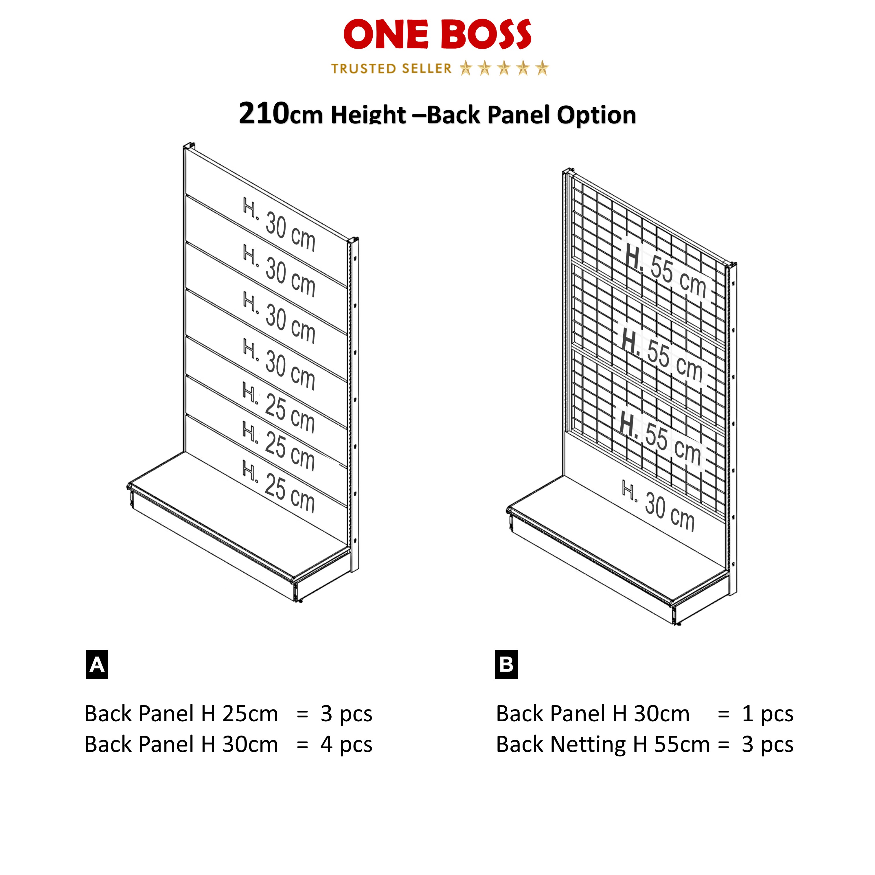 ONE BOSS Wall Gondola single join black plate netting mini market rack ...