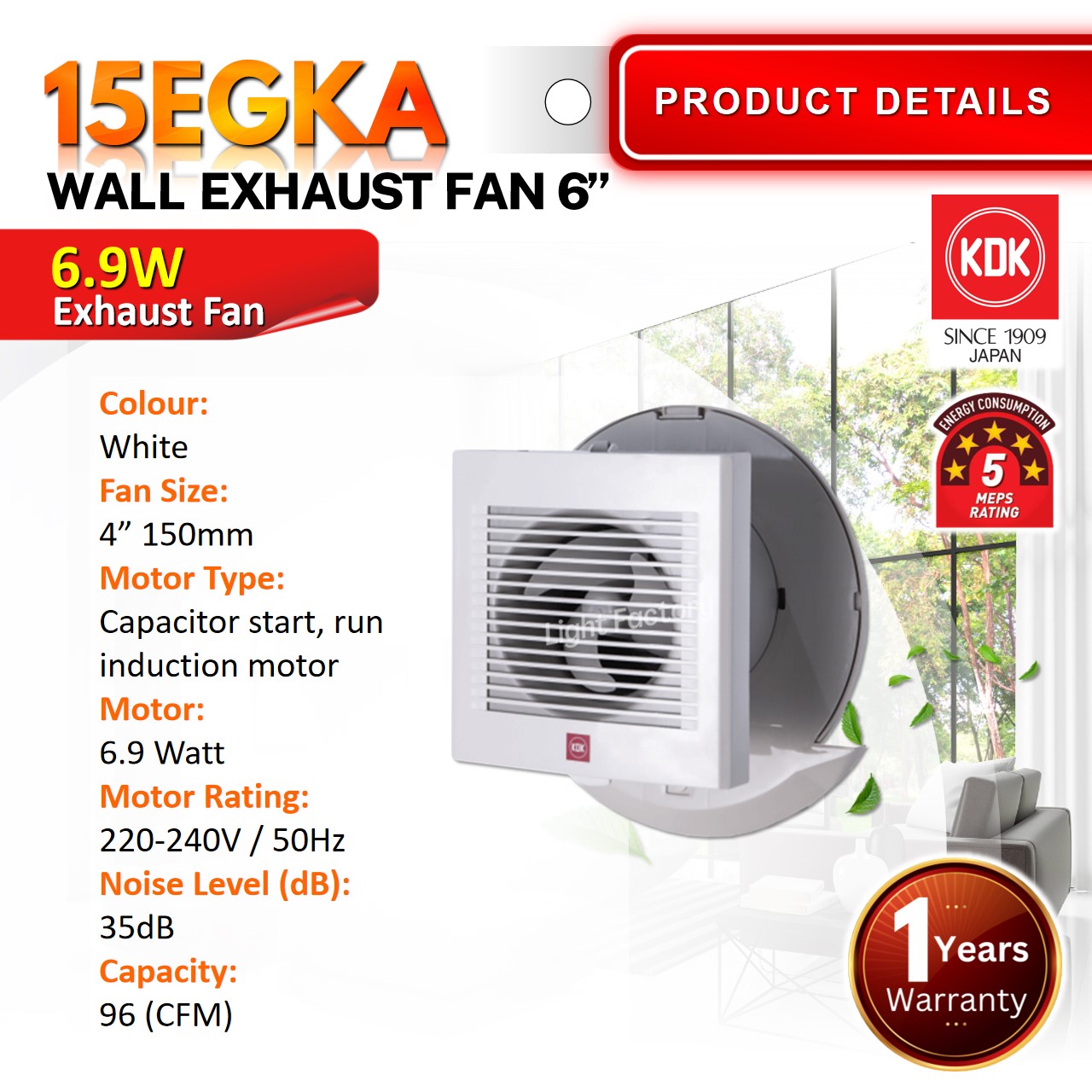 KDK 10EGKA 15EGKA Glass Mounted Ventilation EZ Fan 4" 10EGKA 6" 15EGKA ...