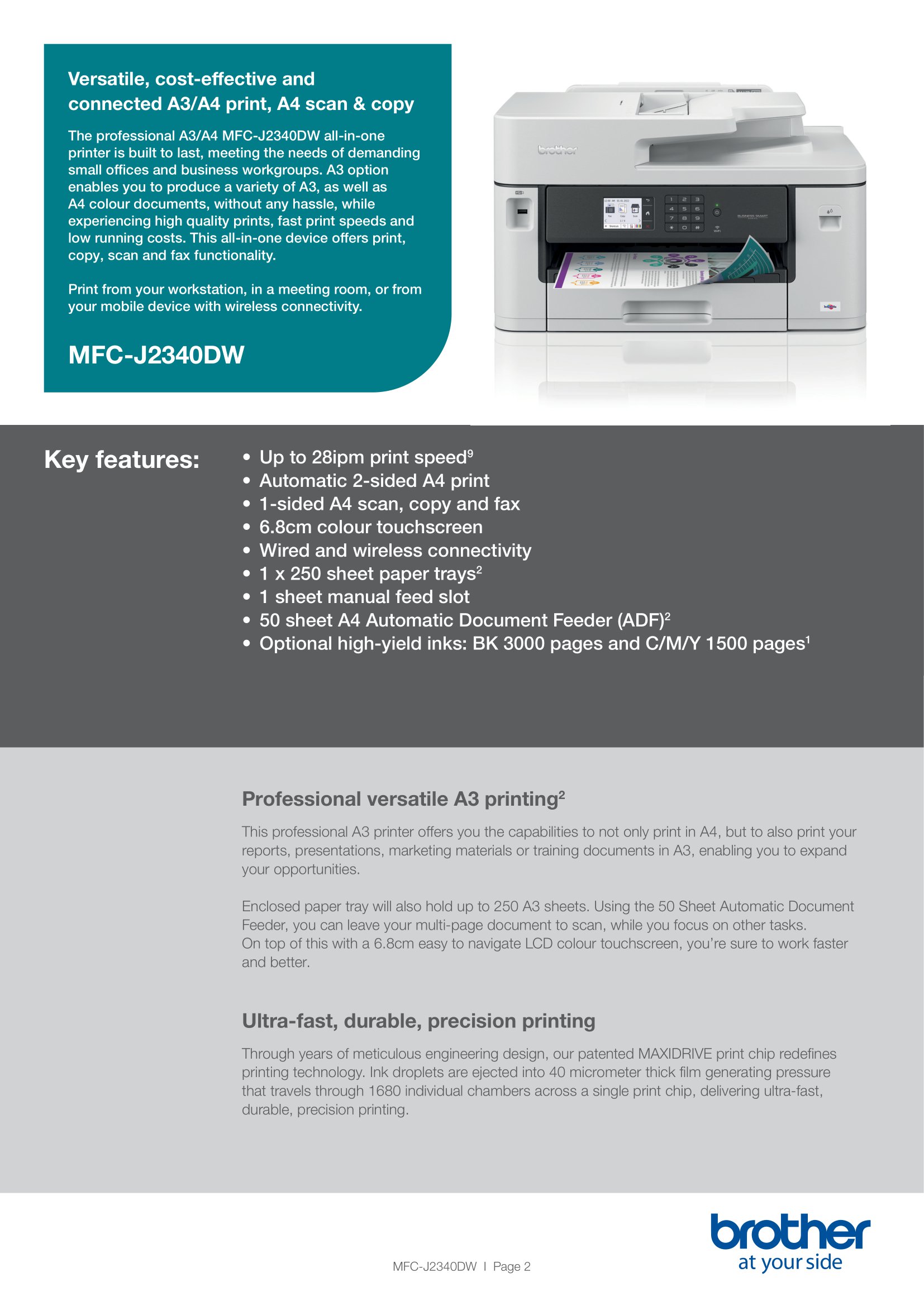 Brother MFC-J2340DW AIO Inkjet MFC Wireless Printer | A3 Print | A4 ...