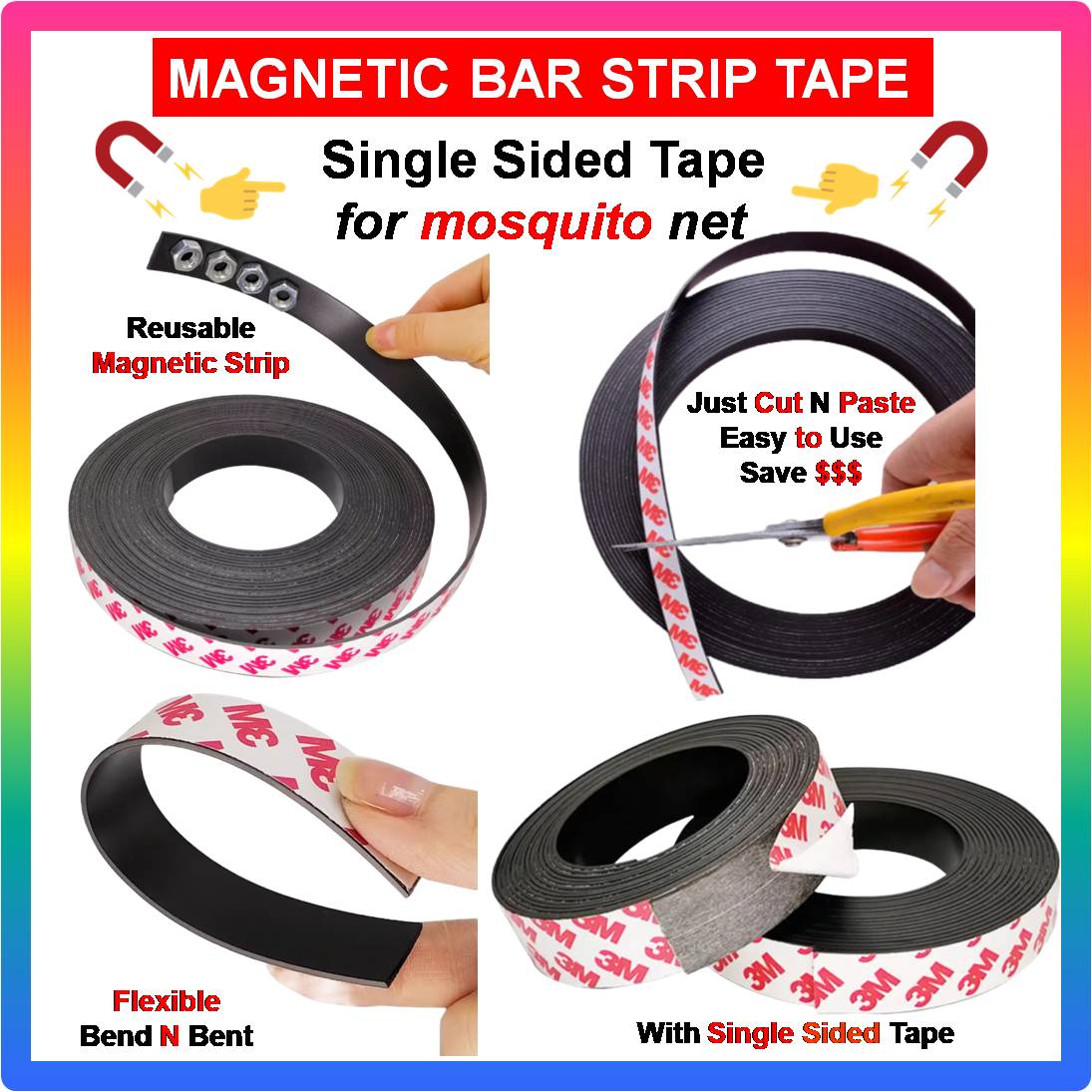 Flexible Magnetic Strip Magnet Tape with Self Adhesive for Mosquito Net ...