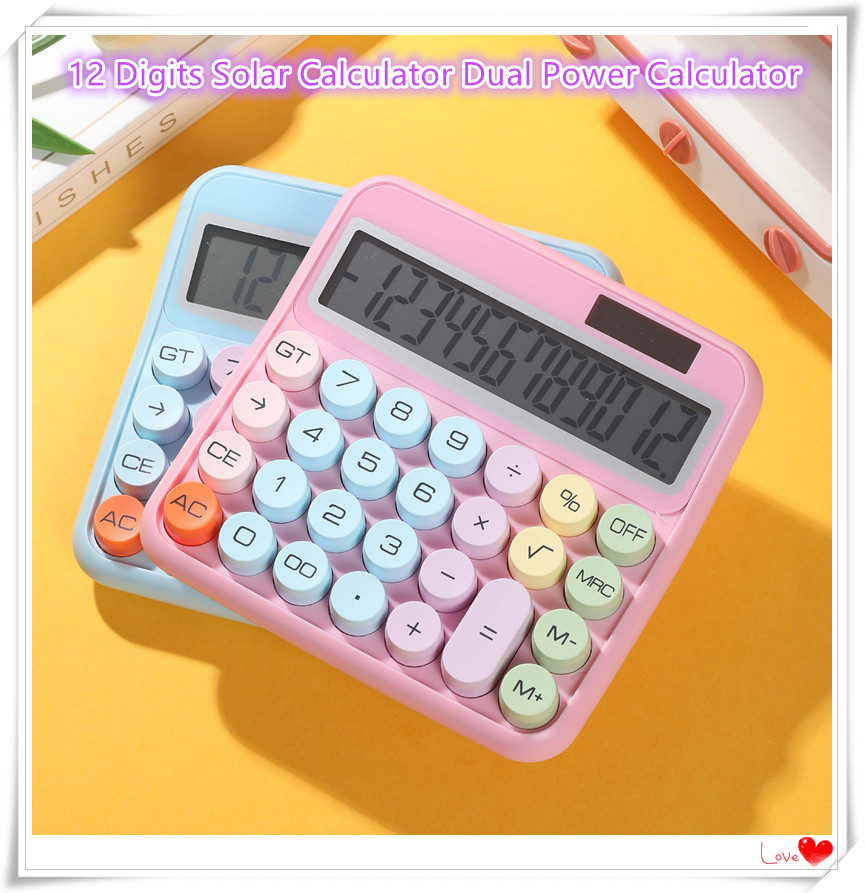12 Digits Solar Calculator Dual Power Calculator Dopamine Large Display ...