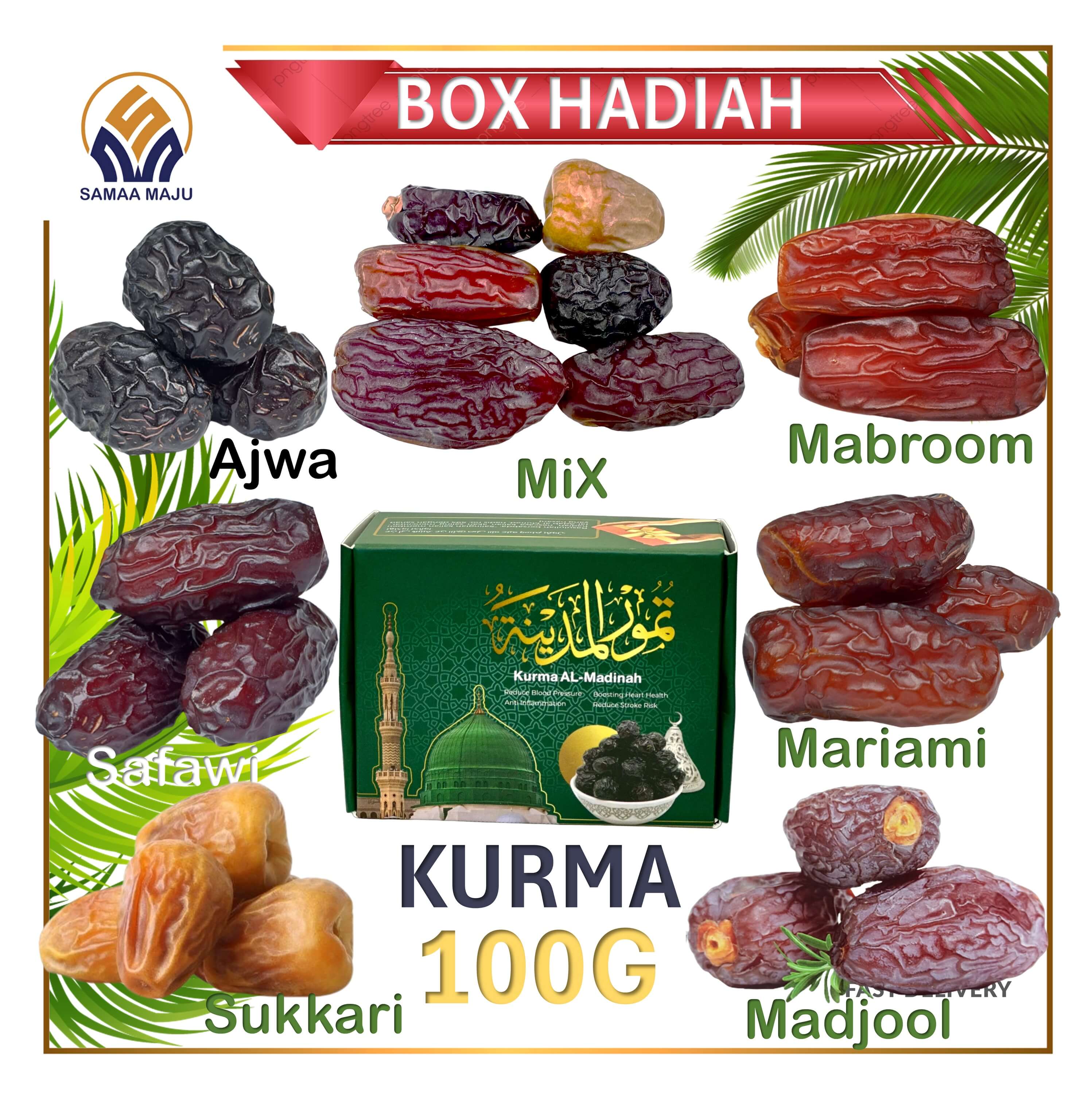 Kurma Box 100G Ajwa Mariami safawi mabroom sukkari , medjool Dates vip ...