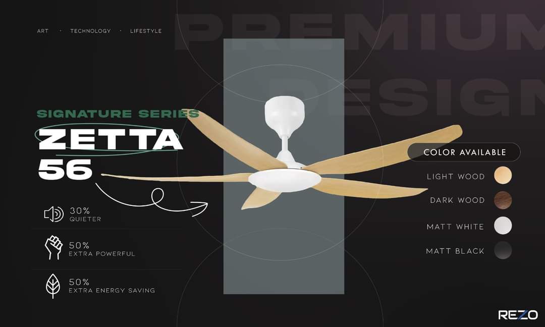 REZO ZETTA 5B 56/42 inches DC Motor Ceiling Fan with Remote Control | Shopee Malaysia