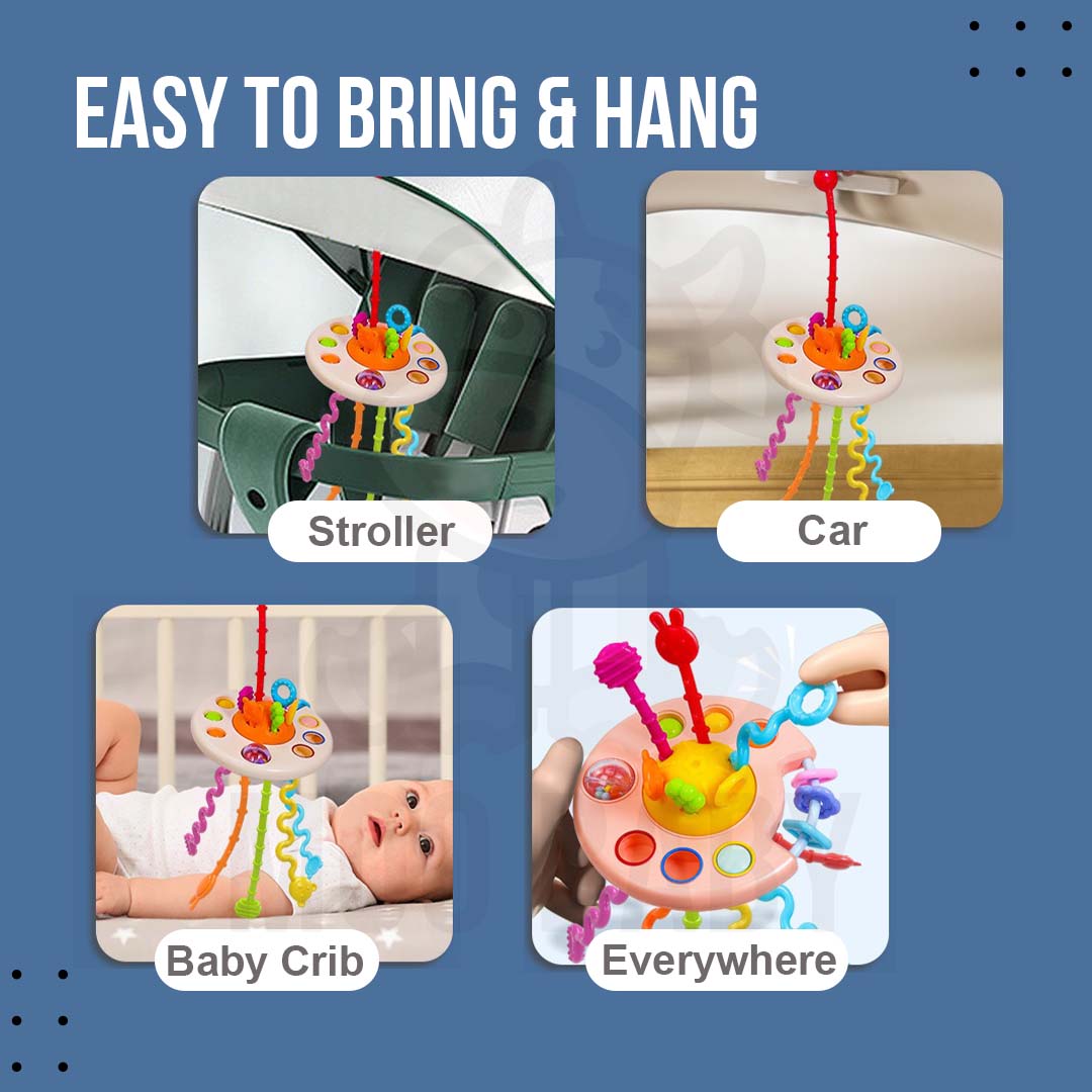 ⭐Moo Baby Mainan Baby 6 Bulan Toy UFO Pull String Toy Baby Teether Toys ...