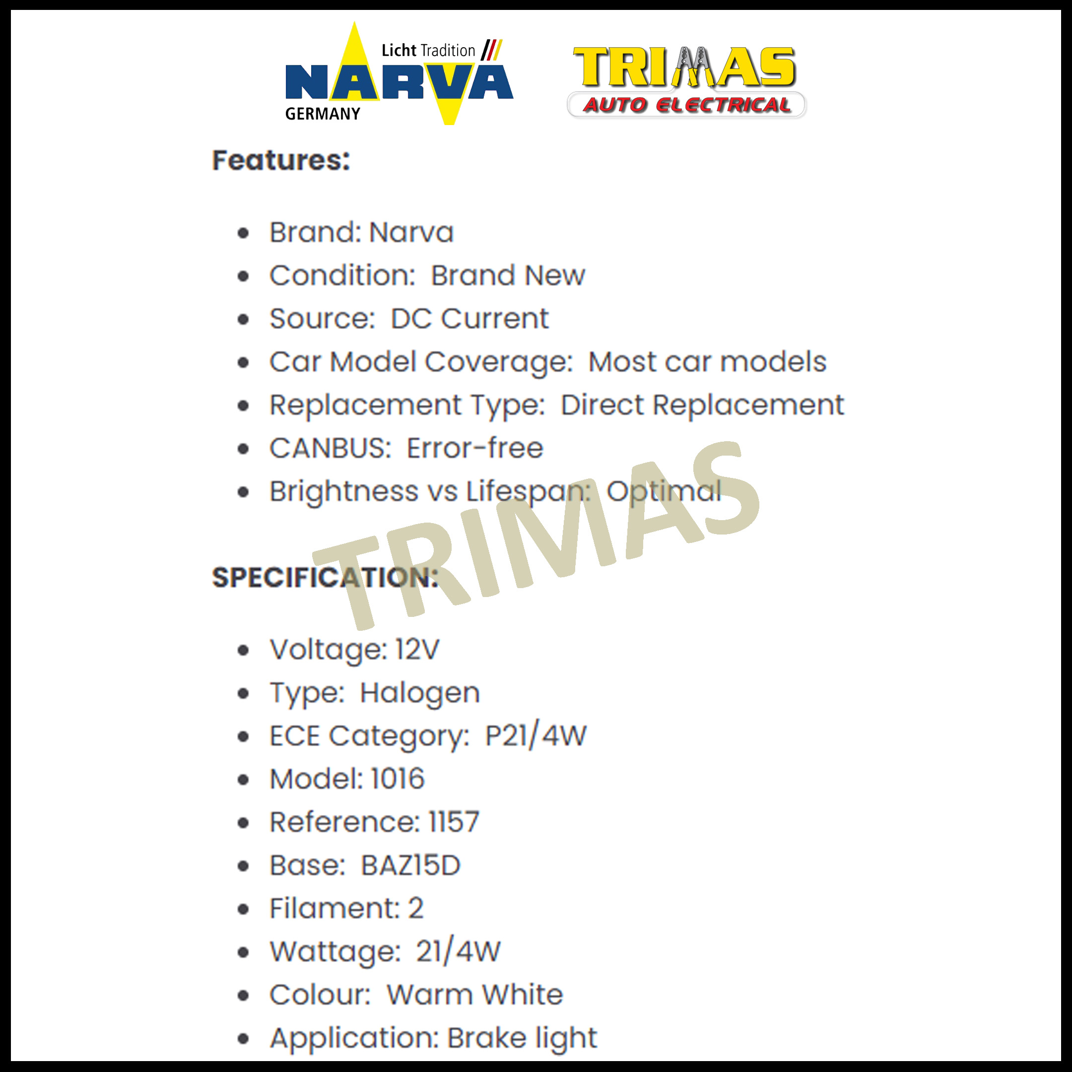 17881 Original Narva BAZ15d Mercedes Stop Brake Light Tail Lamp Bulb ...