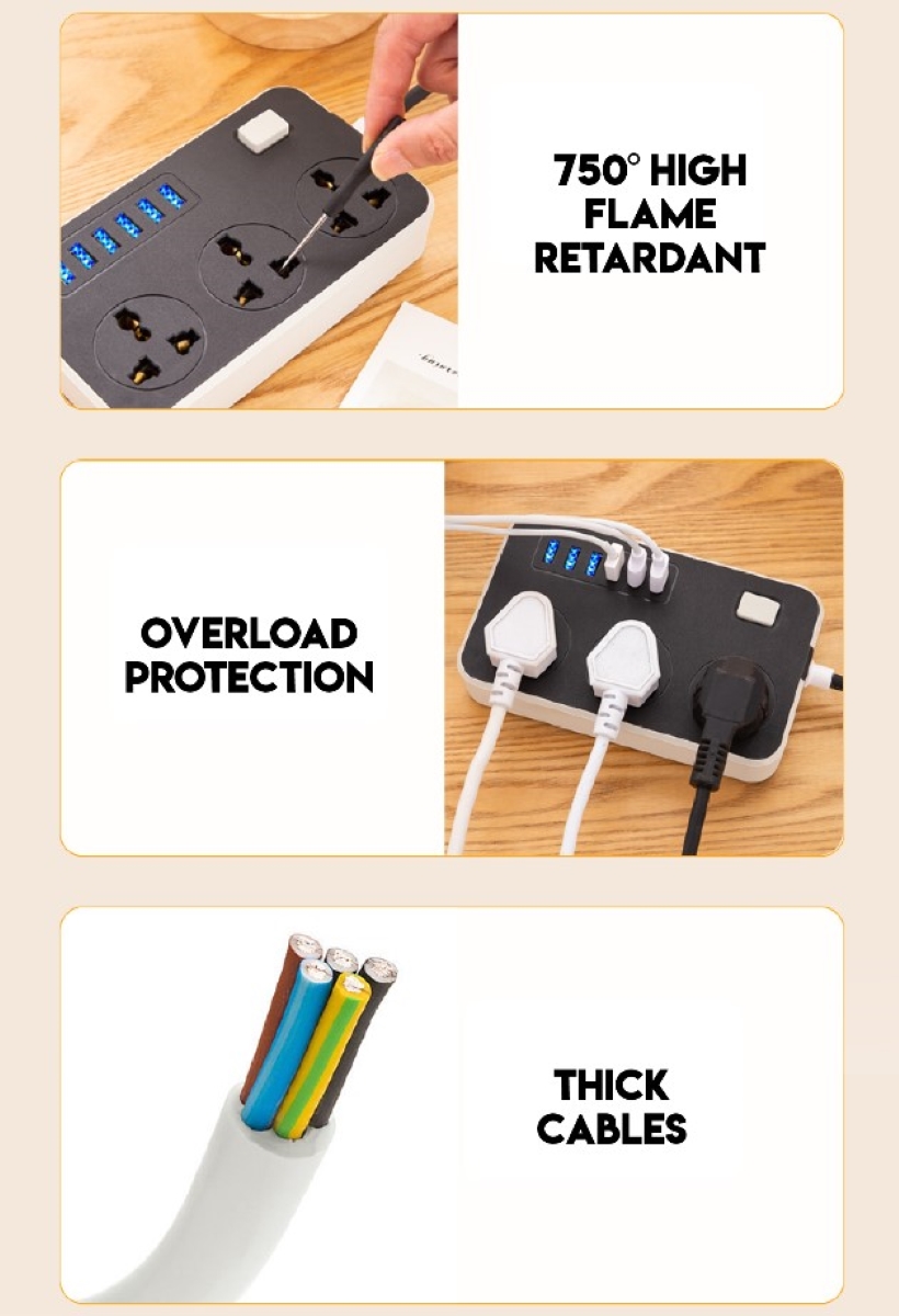 ISTOR😺6 USB 3 UNIVERSAL POWER SOCKET EXTENSION CORDS PLUG ELEKTRIK ...