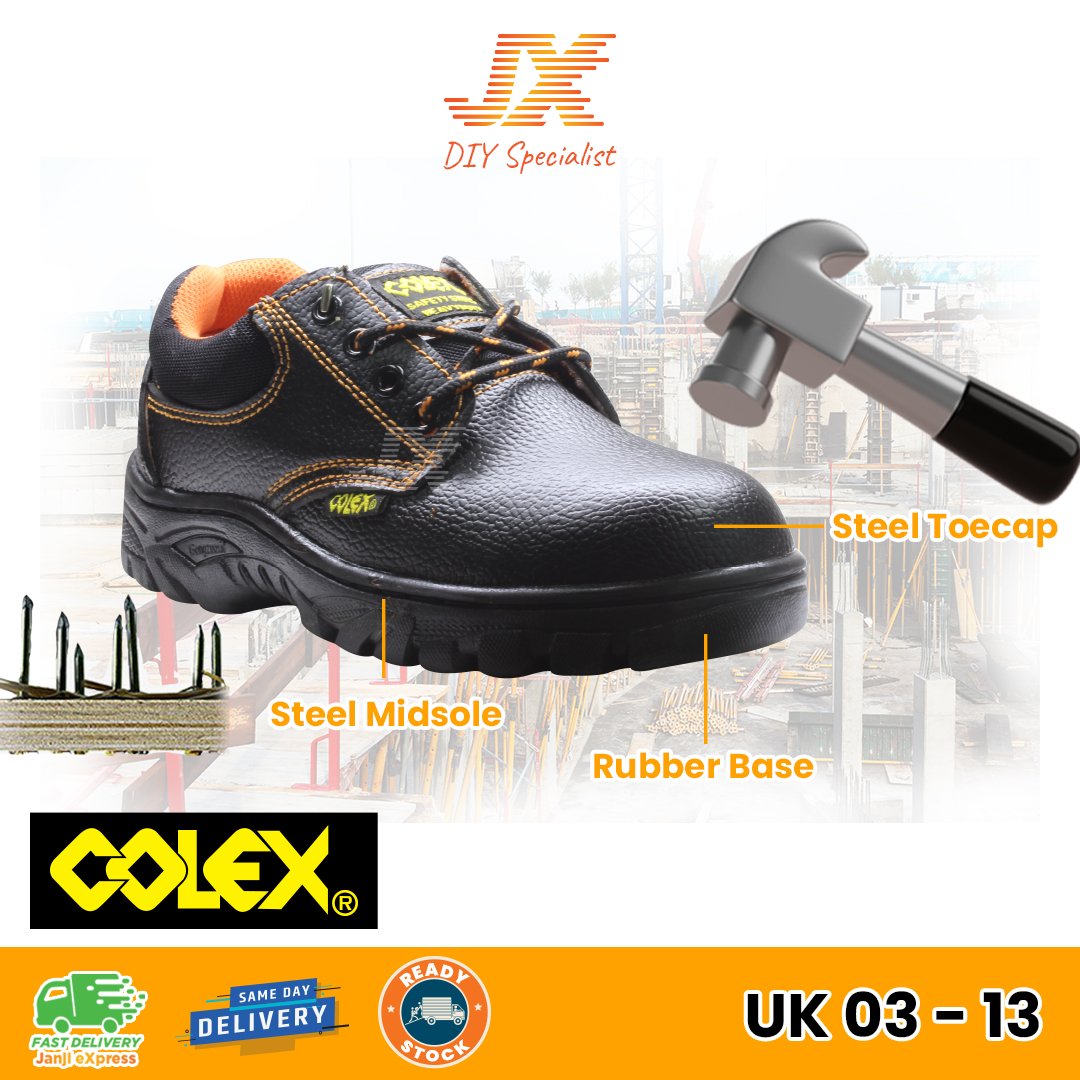 COLEX Safety Shoes Steel Toe Cap Mid Sole Low Cut Black Safety Boots ...