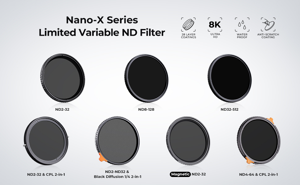 K&F Concept ND2-ND400 B-Series Variable ND Filter / NANO-X Series ND4-64 C-PL 2-in-1 28 Multi ...