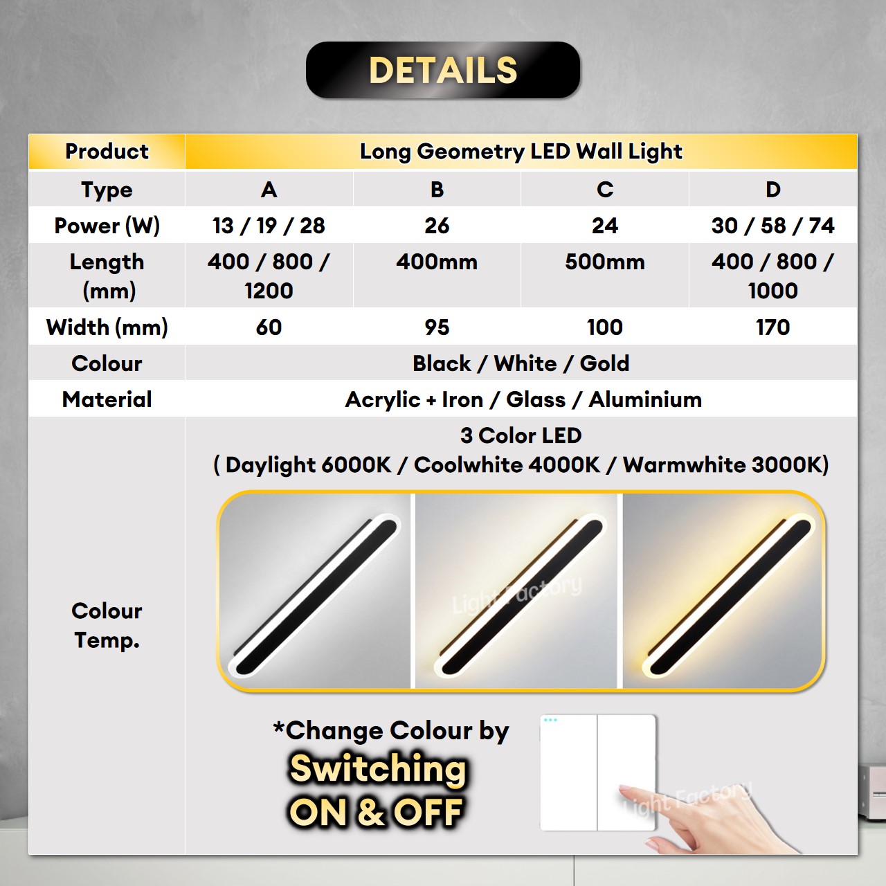 🔥NEW🔥Corridor Minimalist Wall Lamp 3 Colour LED Vertical Wall Light ...