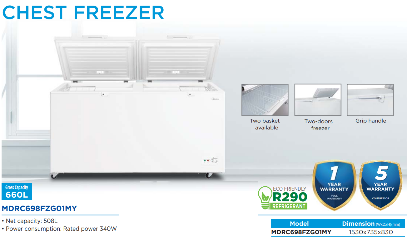 MIDEA 660L CHEST FREEZER MDRC698FZG01 PETI BEKU | Shopee Malaysia