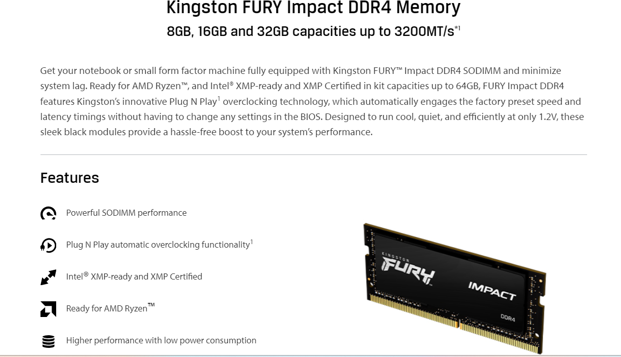 Kingston Fury Impact DDR4 32GB 16GB 8GB 3200MHZ SODIMMs Notebook Ram (KF432S20IB/16 KF432S20IB ...