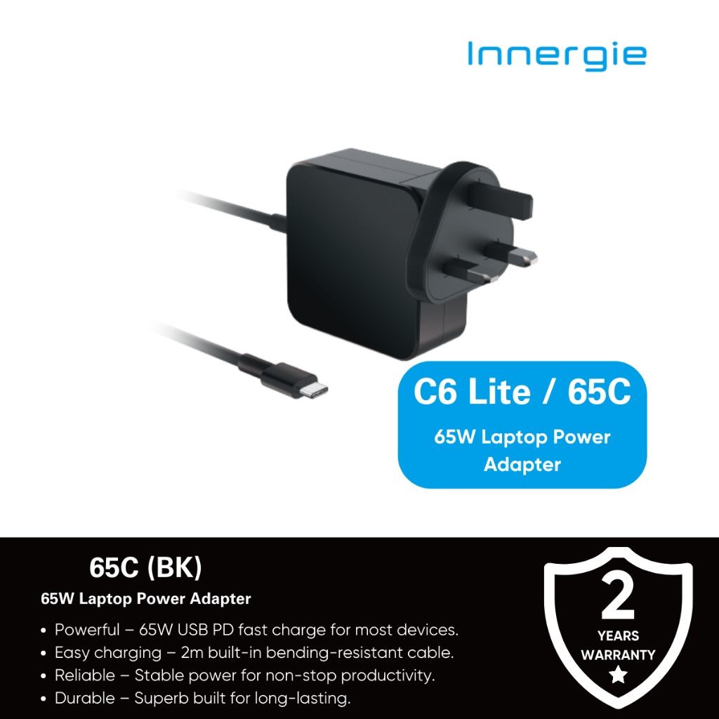 Innergie 65W Laptop Power Adaptor USB-C Black - 65W USB-C Laptop ...