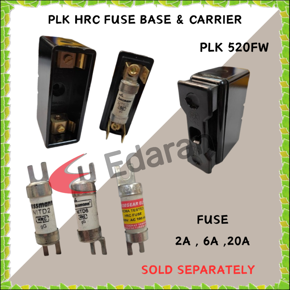 PLK 520FW 500V/20A FRONT WIRING FUSE HOLDER AND FUSE - 2A , 6A , 20A ...
