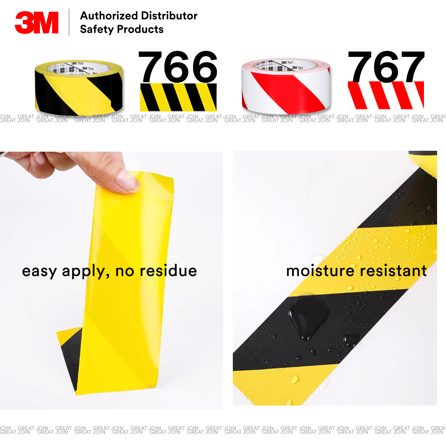 3M Vinyl Tape 766 Black & Yellow / 767 Red & White Stripe Hazard Warning Floor Tape [50.8 mm x ...