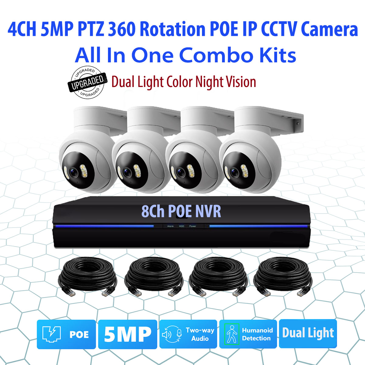 iPPro / Eseecloud 4CH 5MP POE IP CCTV Camera All In One Combo Kit - Dual Light, 2 Way Audio ...