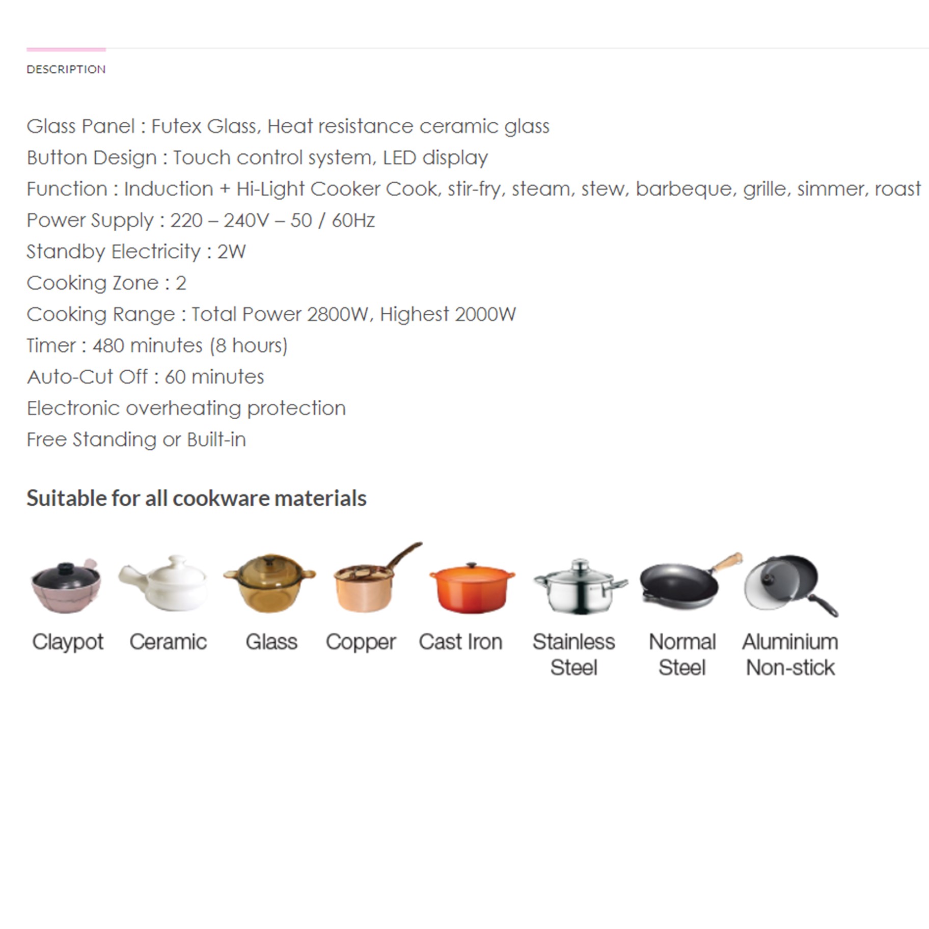 SENZ Double Ceramic Heat Resistance Futex Ceramic/Built In Cooker - SZ ...