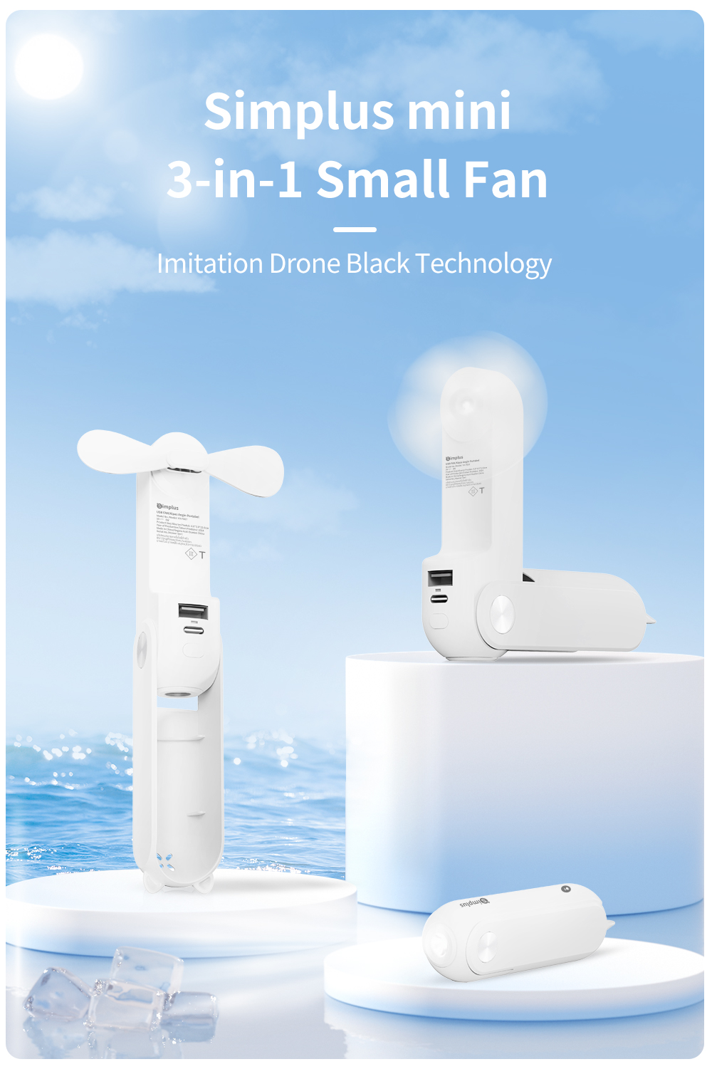 Simplus Mini Fan Handheld Electric Fan Portable Foldable 3 Speed Levels ...