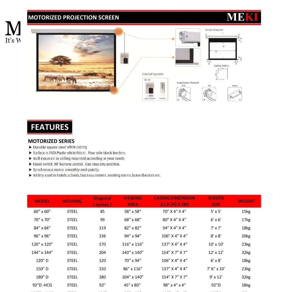 Hotdeal Meki 144"x144" Seamless ( 12x12 ) Motorized Projector Screen ...