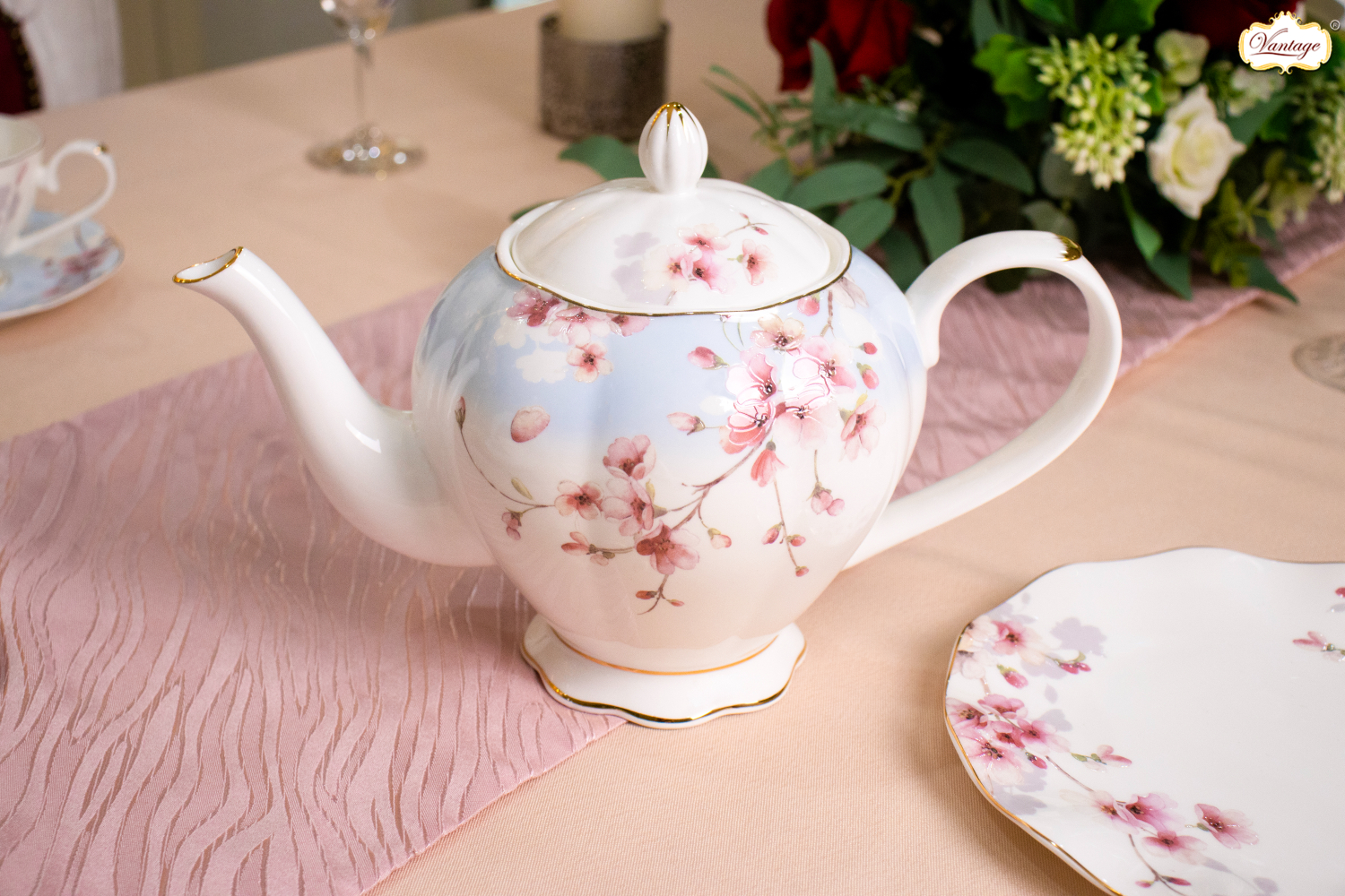 Vantage Fine Porcelain Givenchy Series Cherry Blossom Tea Set (20 Pcs ...