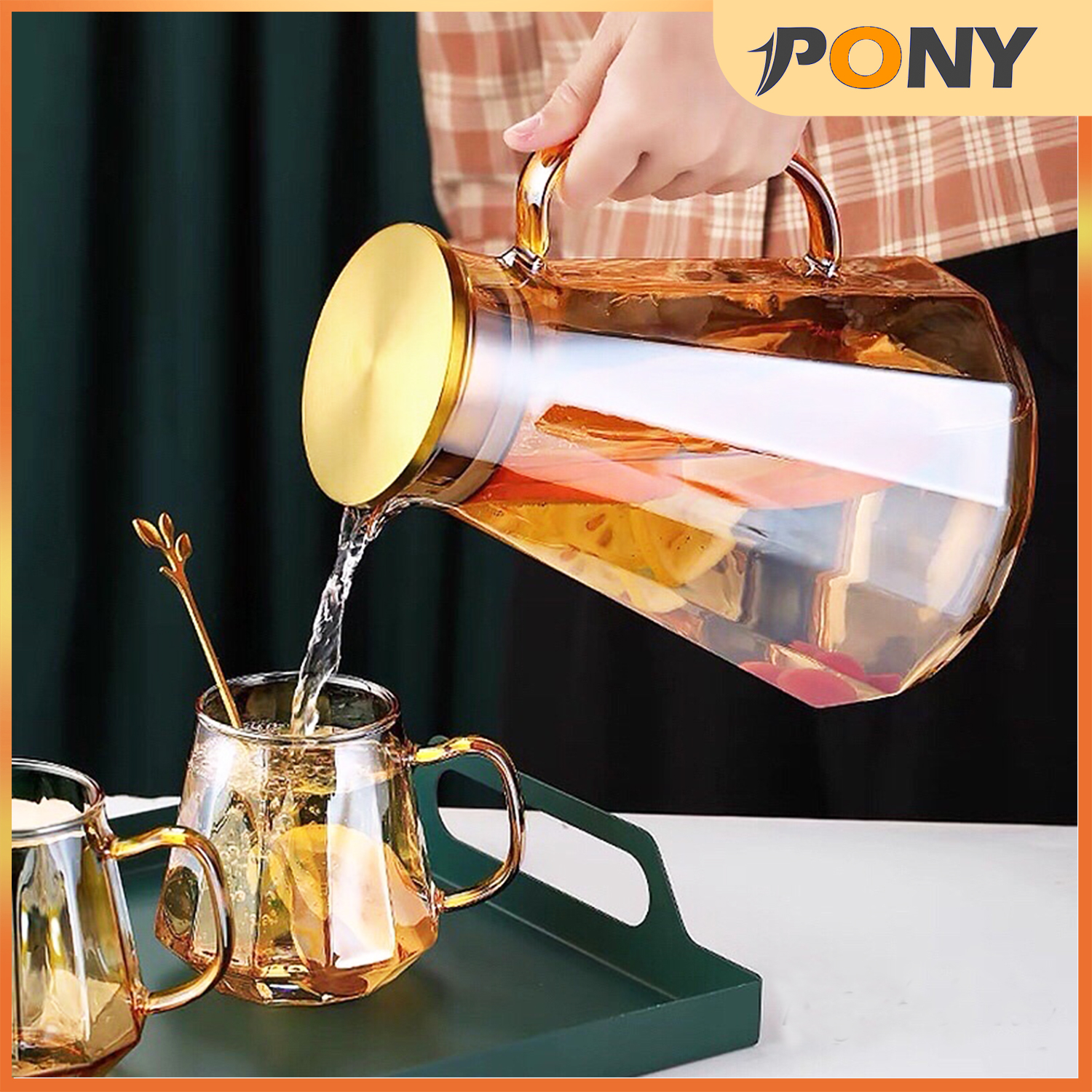 PONY cawan dan jug 7 PCS glass tea pot water jar thickened jug teko lid ...